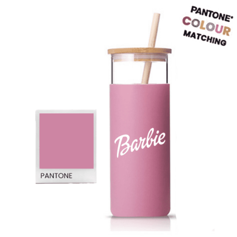 Pantone Matched Branded Glass Tumbler With Straw
